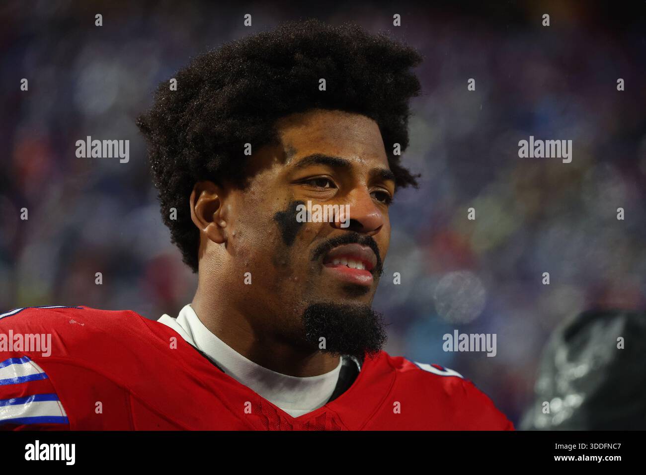 Buffalo Bills defensive end Greg Rousseau (50) looks on during the ...