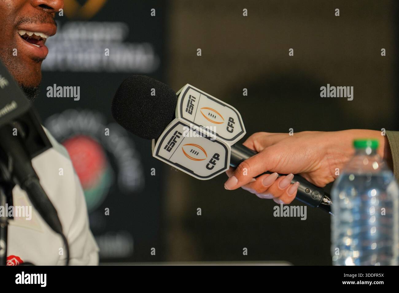Detailed view of an ESPN College Football Playoff microphone during ...