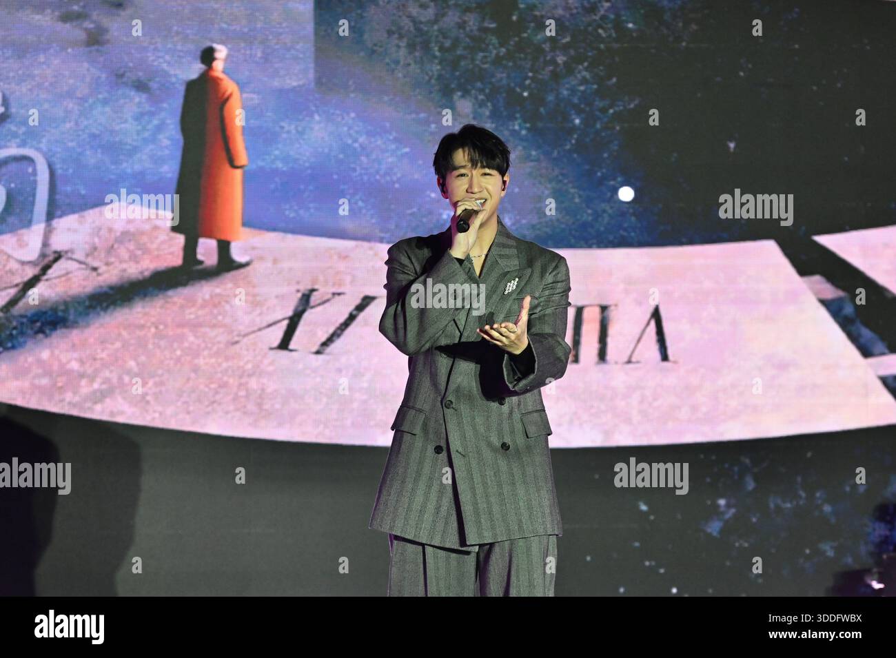 Jay Fung, a Hong Kong singer, singing on the stage of the Hong Kong New ...