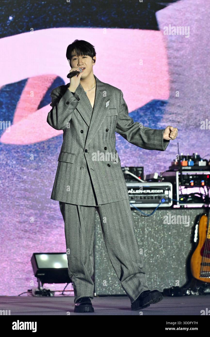 Jay Fung, a Hong Kong singer, singing on the stage of the Hong Kong New ...
