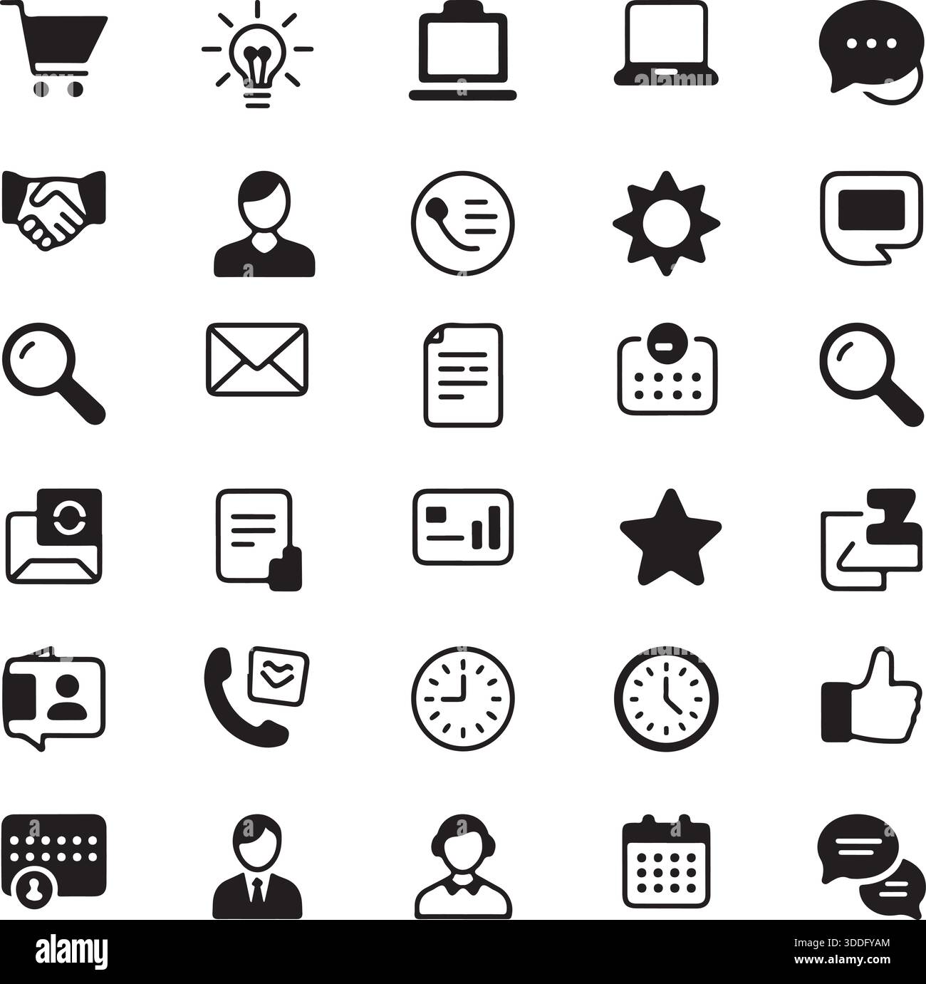 Business interface icon set silhouette vector symbols for web app ui ...