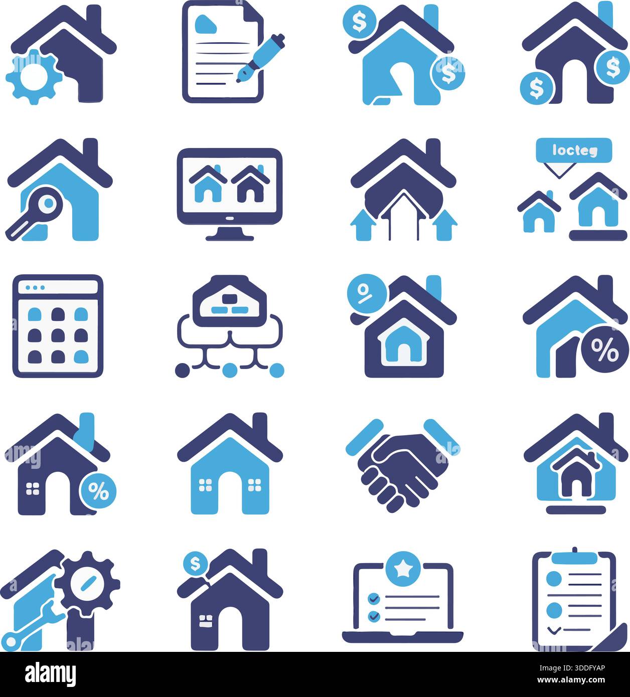 Real Estate House Icons Silhouette Vector Blue Outline Set Collection ...