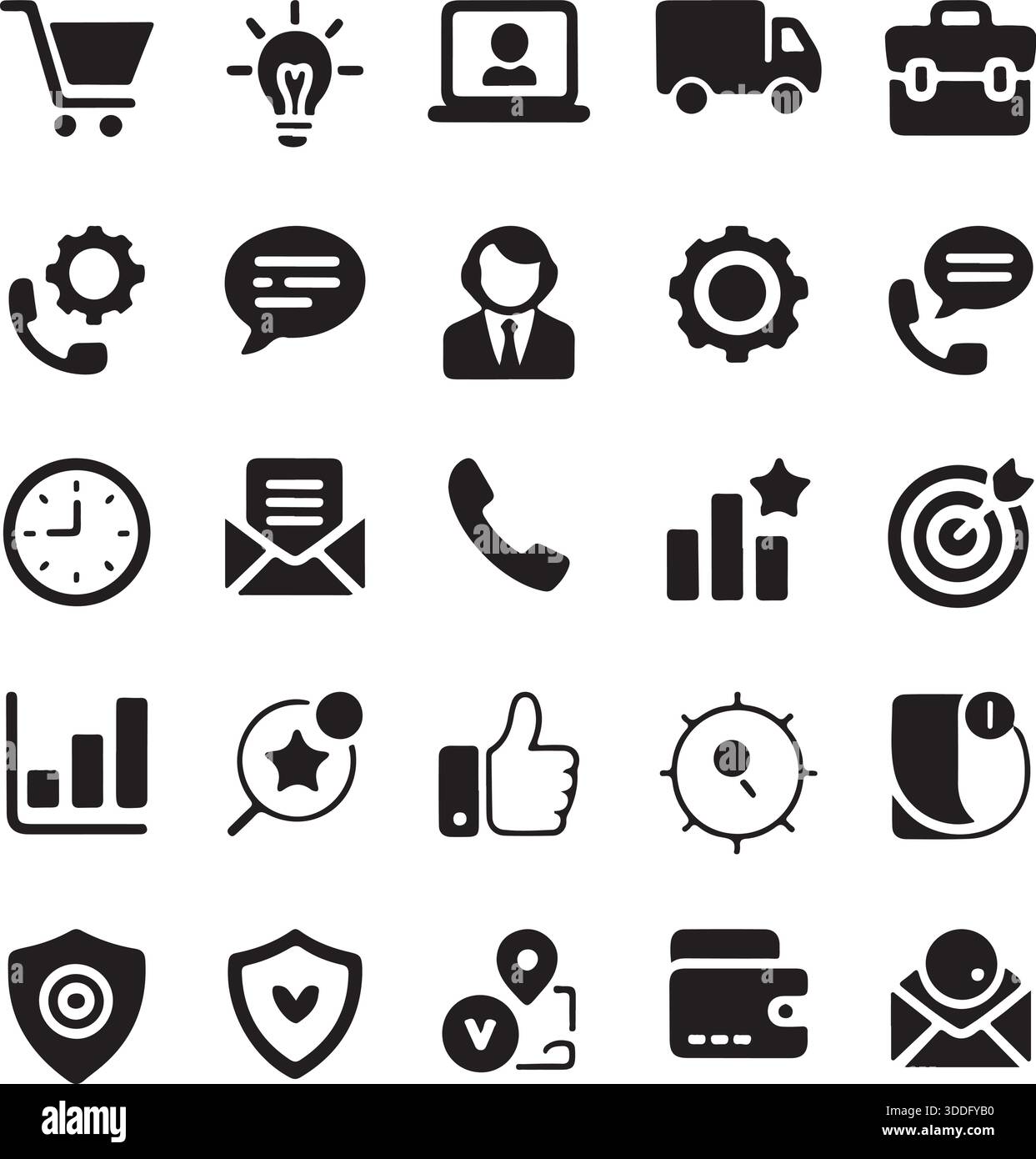 Business interface icon set silhouette vector symbols for web app ui ...