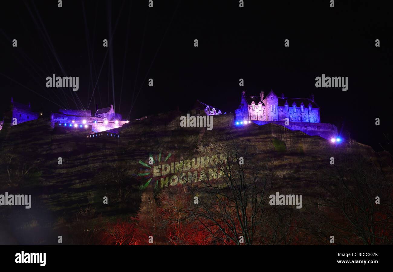 Edinburgh Castle lit up ahead of the Hogmanay New Year celebrations in ...