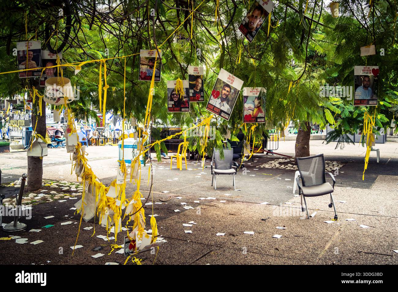 Tel Aviv, Israel, December 31, 2025 A haunting view of Hostages Square ...