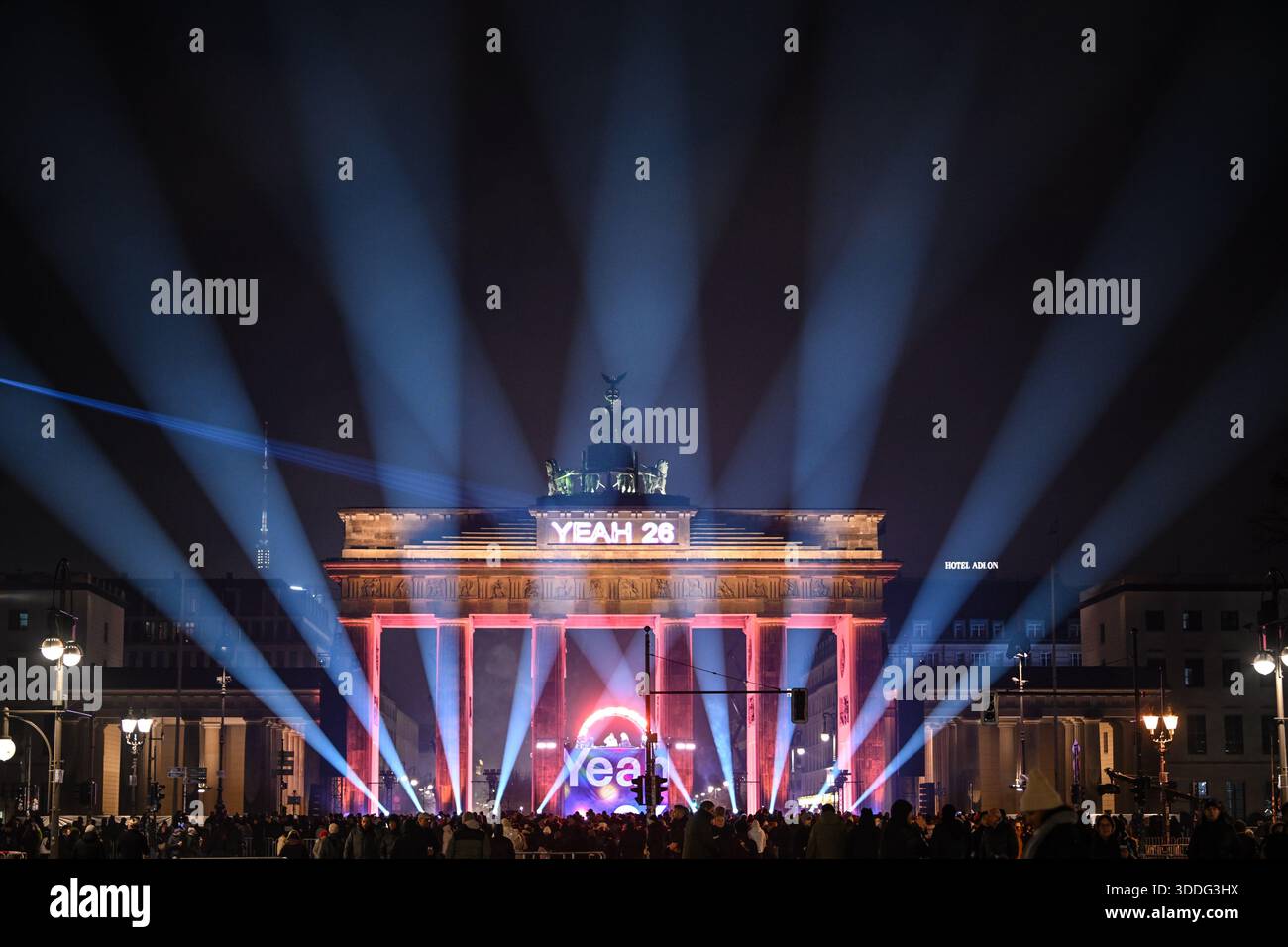 31 December 2025, Berlin: Participants celebrate at the "Yeah 26" event ...