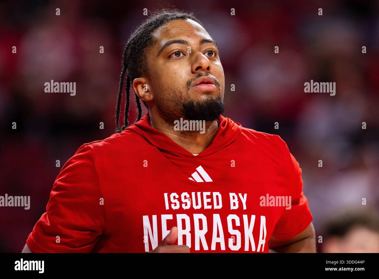 Nebraska guard Kendall Blue (2) warms up before an NCAA college ...