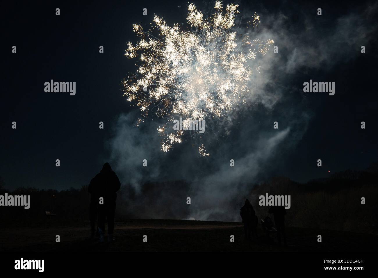 People watch as fireworks explode over Parliament Hill Viewpoint a ...