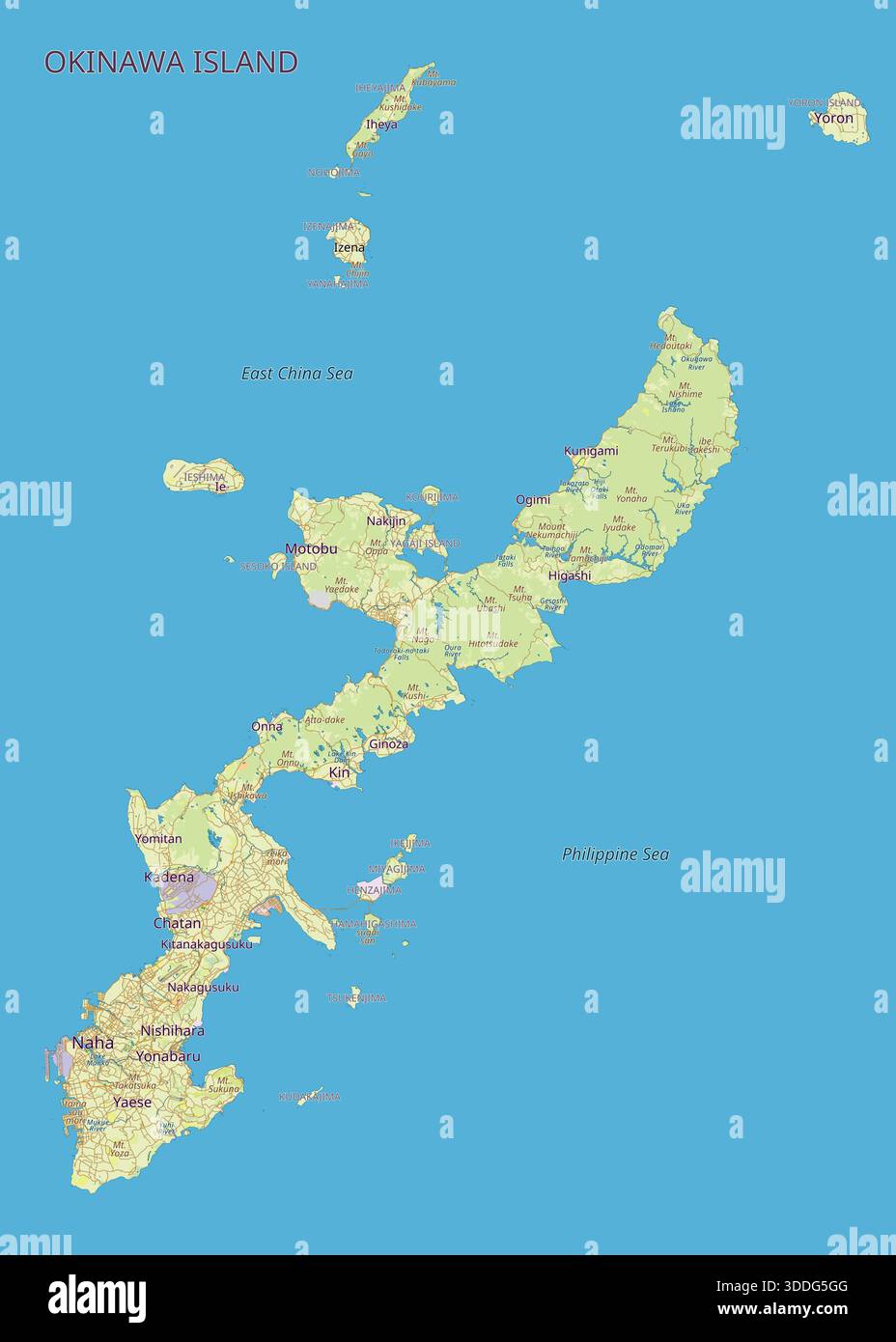 Map of Okinawa Island and surrounding smaller islands, set against a ...