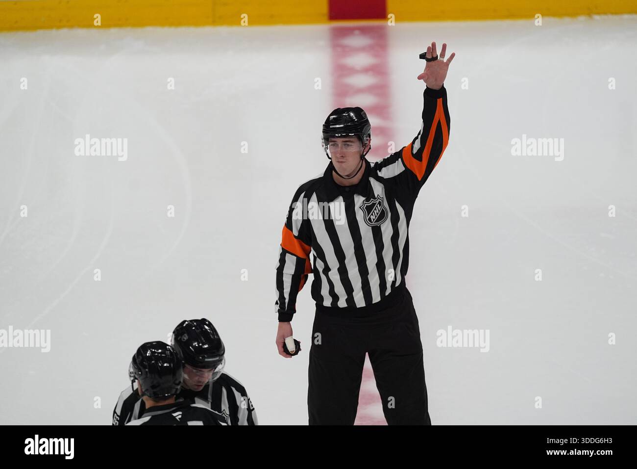 Referee Justin Kea (36) in the third period of an NHL hockey game ...