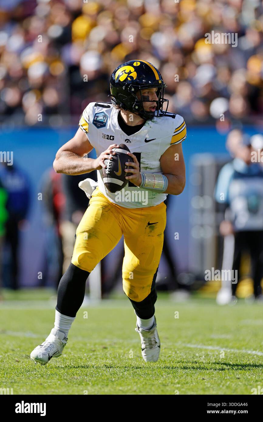 TAMPA, FL - DECEMBER 31: Mark Gronowski #11 of the Iowa Hawkeyes looks ...