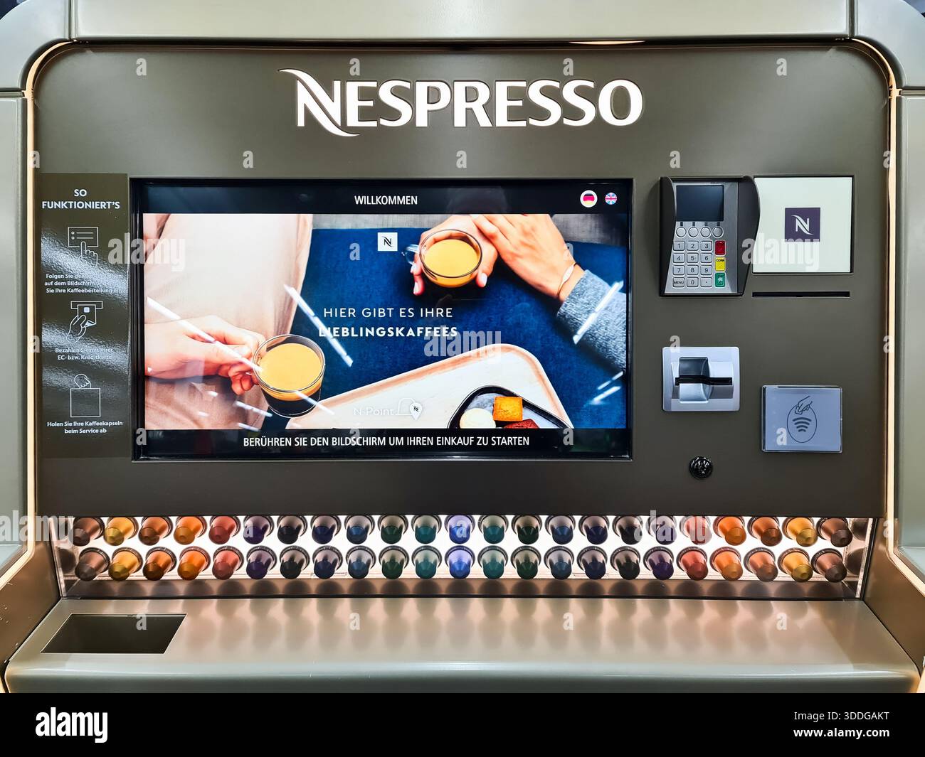Kiel, Germany - 29. December 2025: Nespresso self-service capsule ...