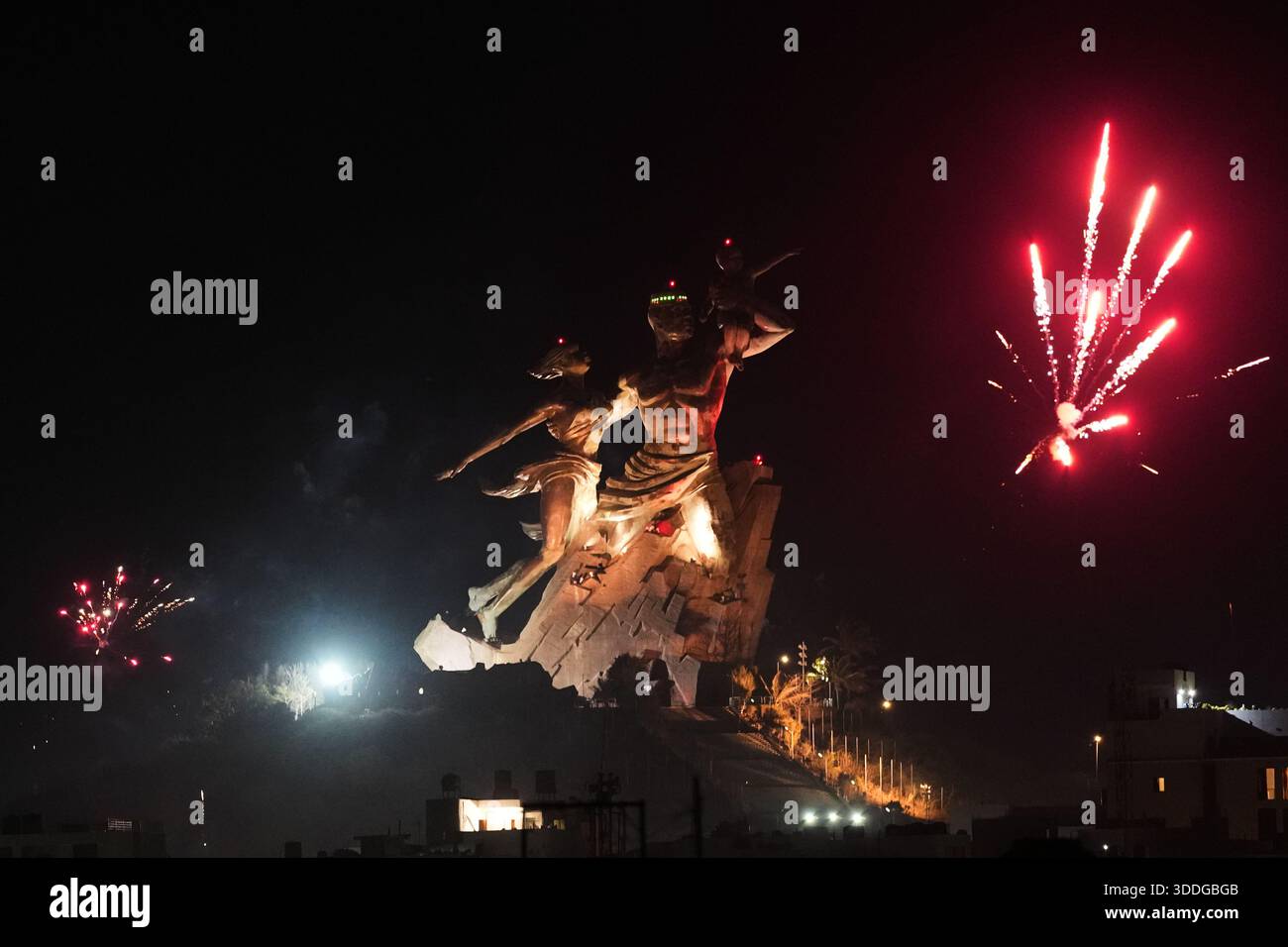 Fireworks light up the African Renaissance Monument in Dakar, Senegal ...