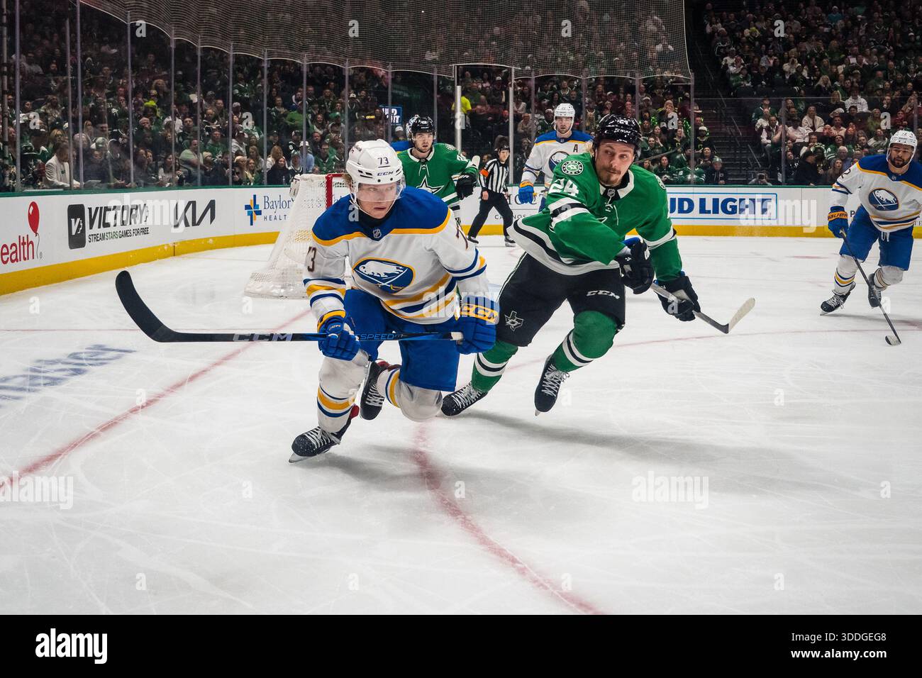 Buffalo Sabres defenseman Zach Metsa (73) and Dallas Stars center Roope ...