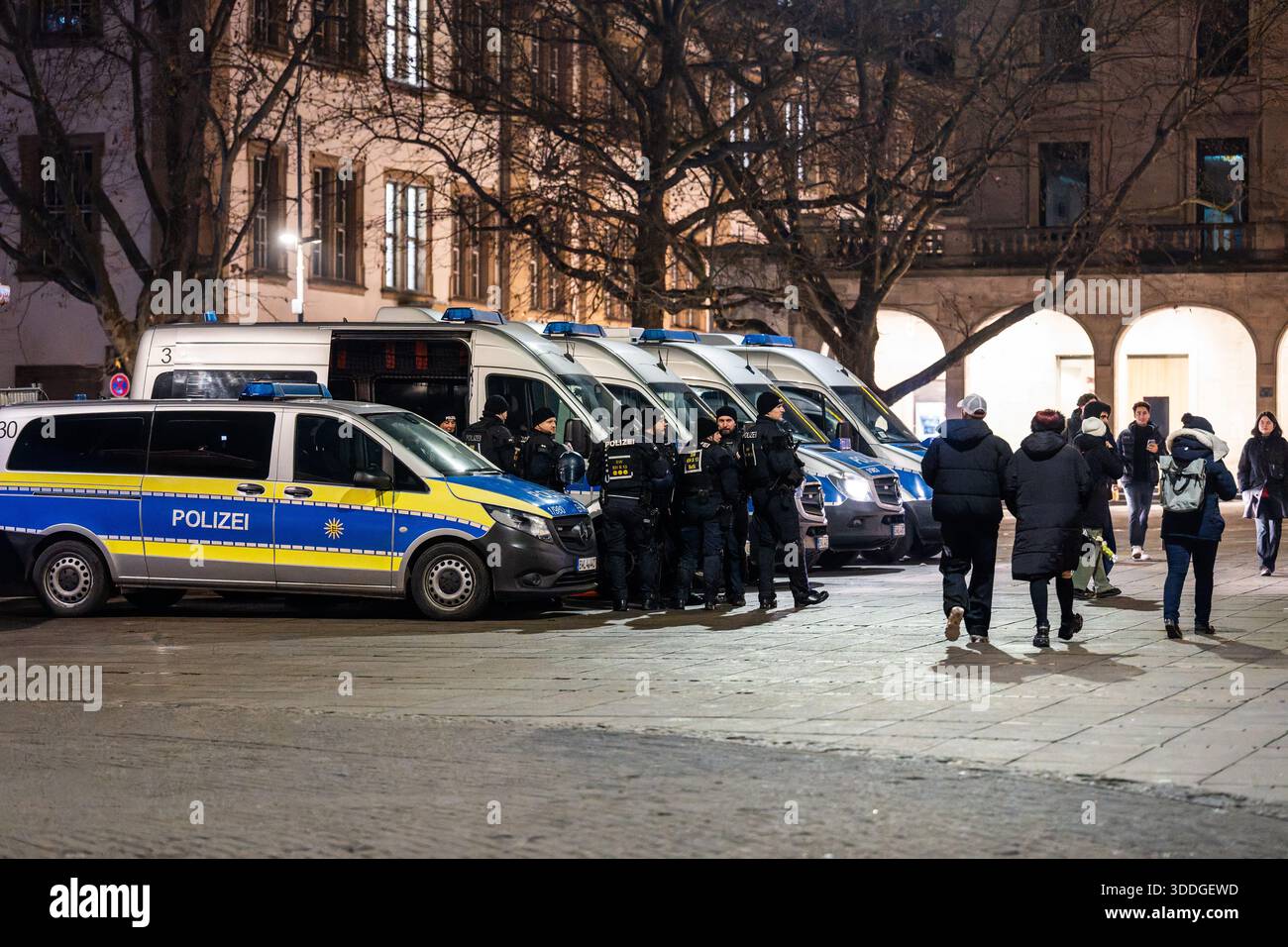 01 January 2026, Baden-Württemberg, Stuttgart: Numerous police vehicles ...