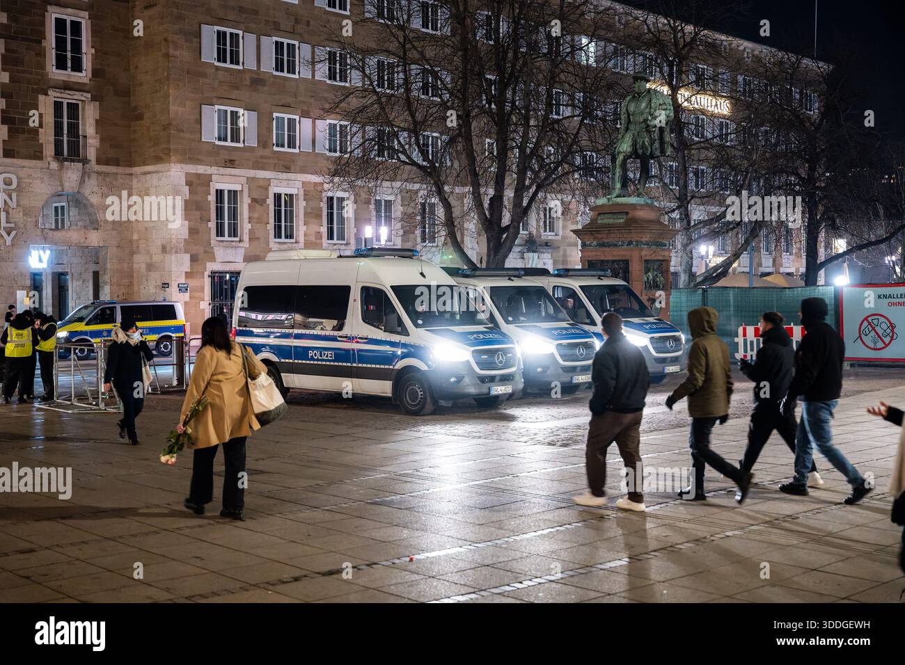 01 January 2026, Baden-Württemberg, Stuttgart: Numerous police vehicles ...