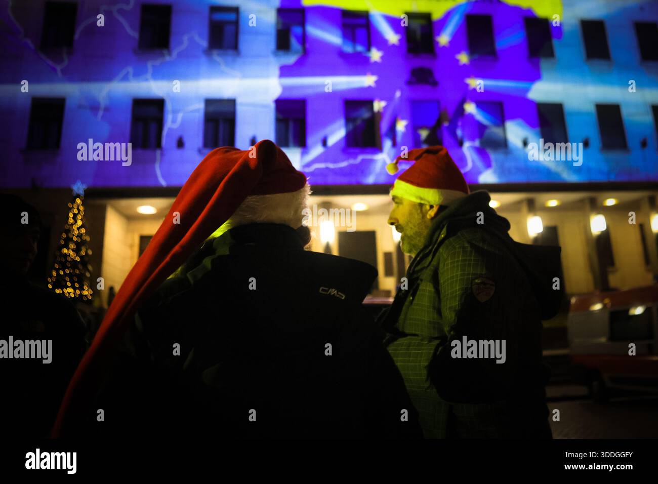 A map of Bulgaria with the EU symbol is projected on the Bulgarian ...