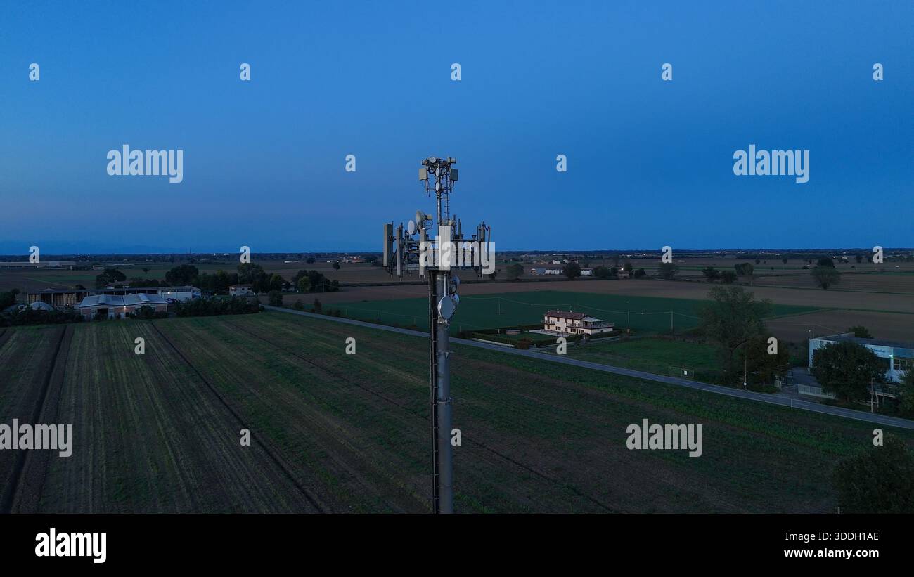 Cell tower broadcasting 5G telecommunication signals, providing mobile ...