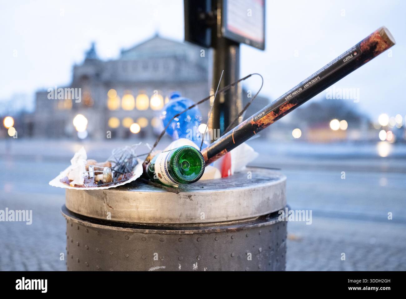 01 January 2026, Saxony, Dresden: The remains of New Year's Eve are ...