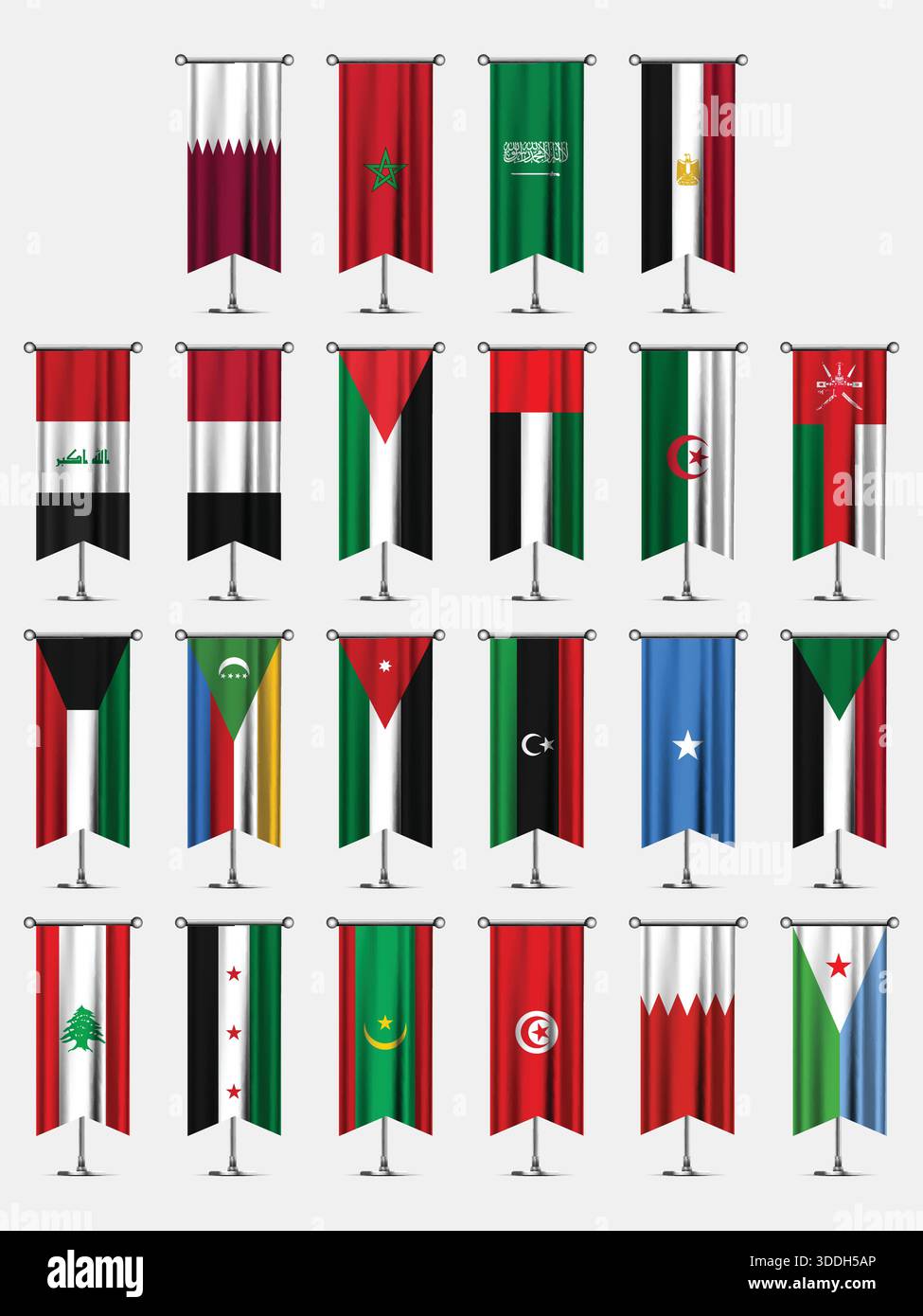 Arab World Standing Wavy Flags Collection, Set of All Country Flags of ...