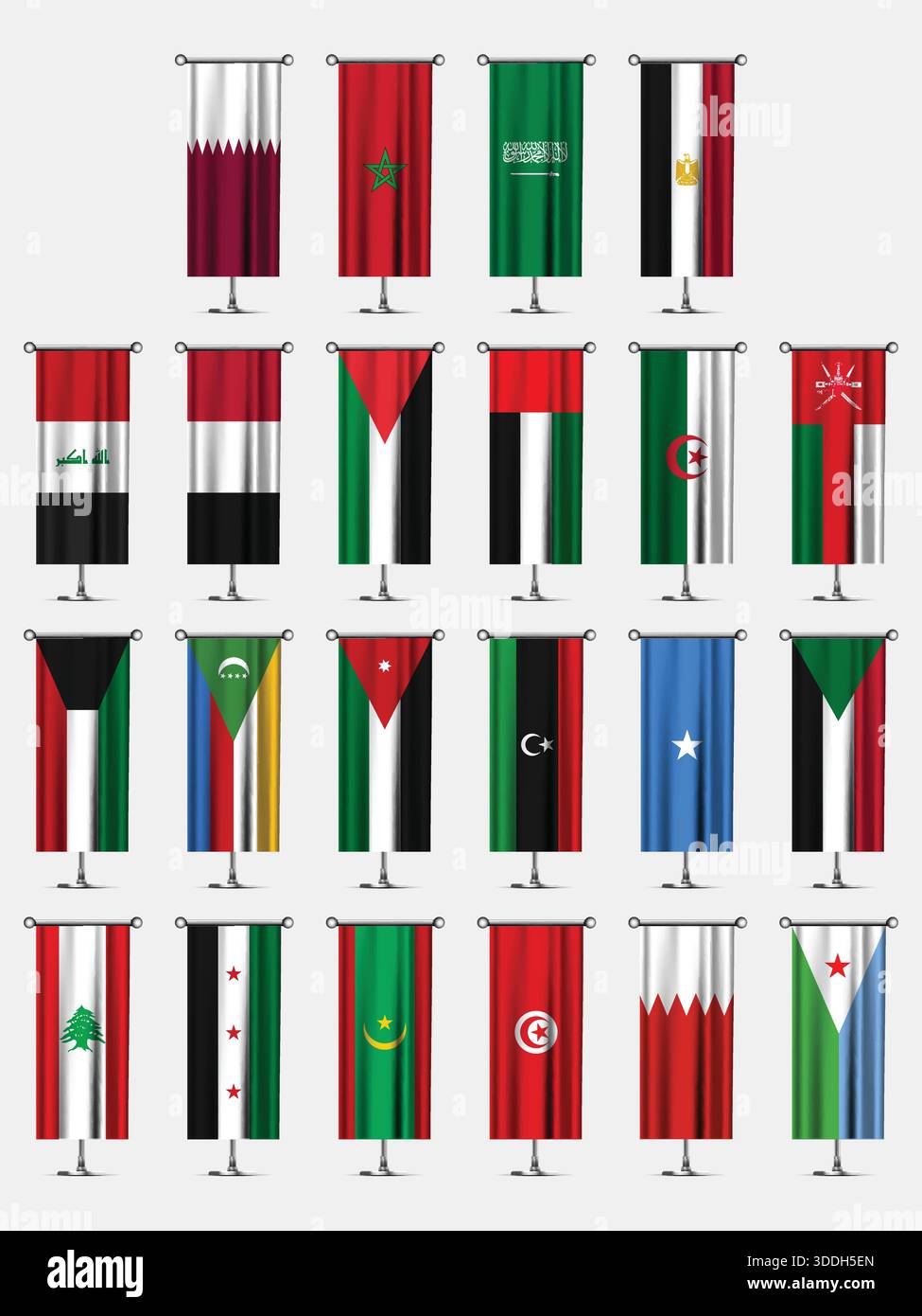 Arab World Standing Wavy Flags Collection, Set of All Country Flags of ...