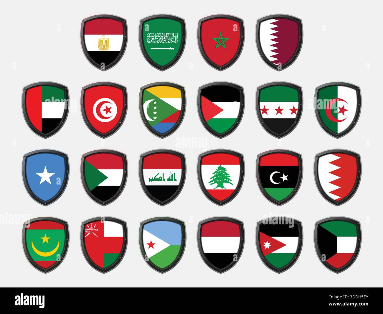 Arab World Shield Flags Collection, Set of All Country Flags of Middle ...