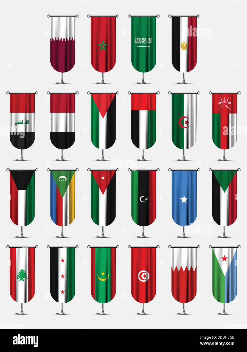 Arab World Standing Wavy Flags Collection, Set of All Country Flags of ...