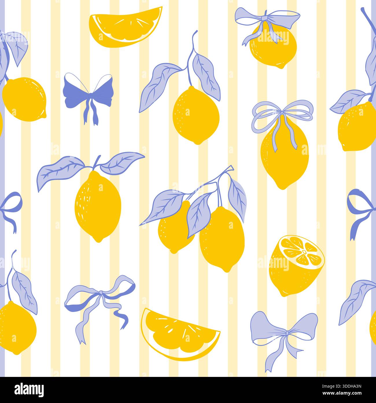 Cute coquette print lemon pattern, bow, stripes. Floral trellis citrus ...