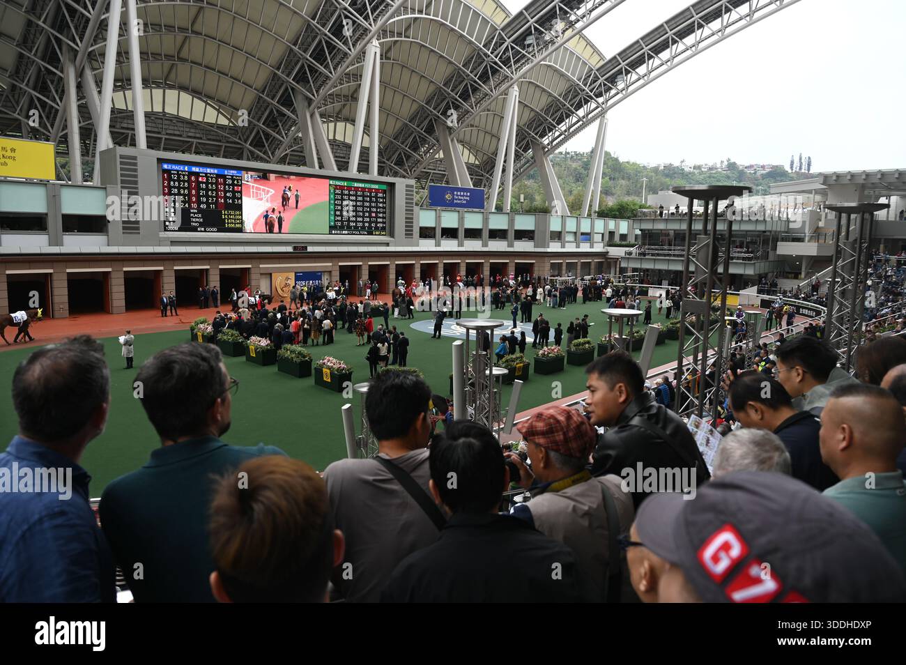A general view showing the people watching horse racing at Sha Tin ...