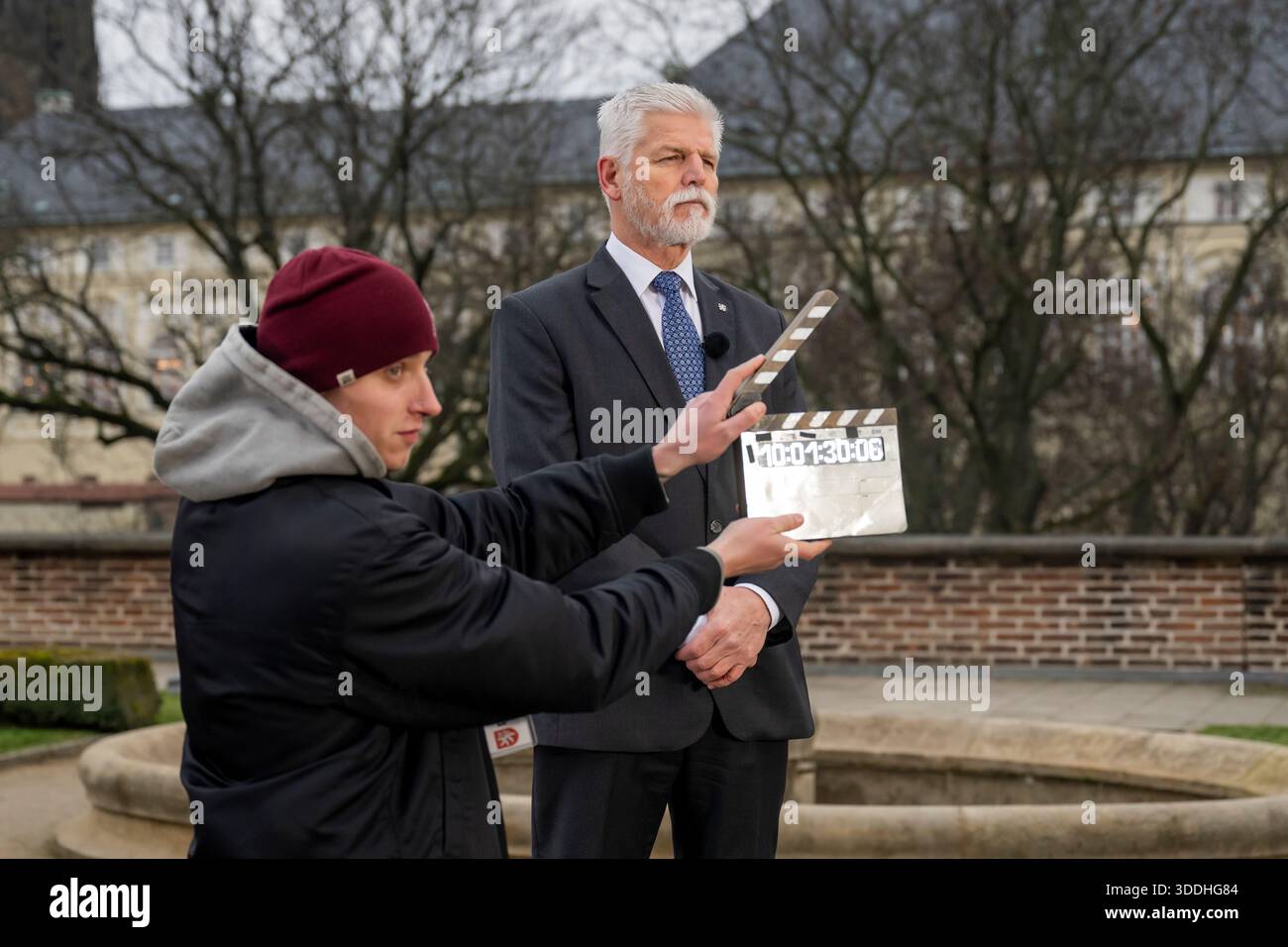 Czech President Petr Pavel (right) filming his New Year's speech at the ...