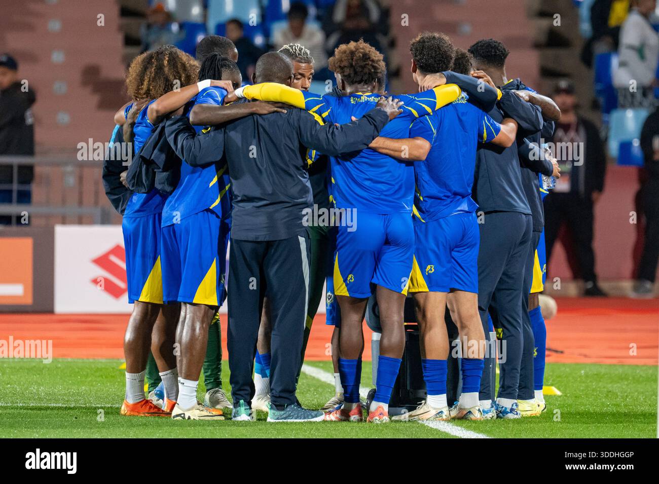Gabon players in a huddle during the Africa Cup of Nations (CAN) 2025 ...