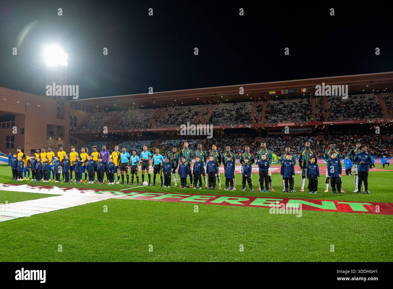 Both teams line up during the national anthems during the Africa Cup of ...