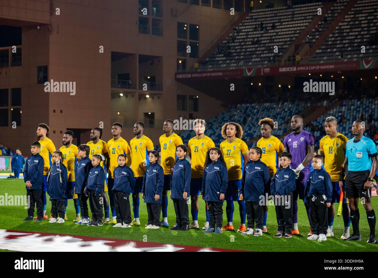 Gabon players stand during the national anthem ahead of the Africa Cup ...