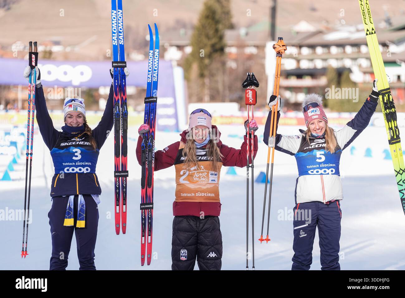 Toblach, Italy 20260101. USA's Jessie Diggins won the women's 20 km ...