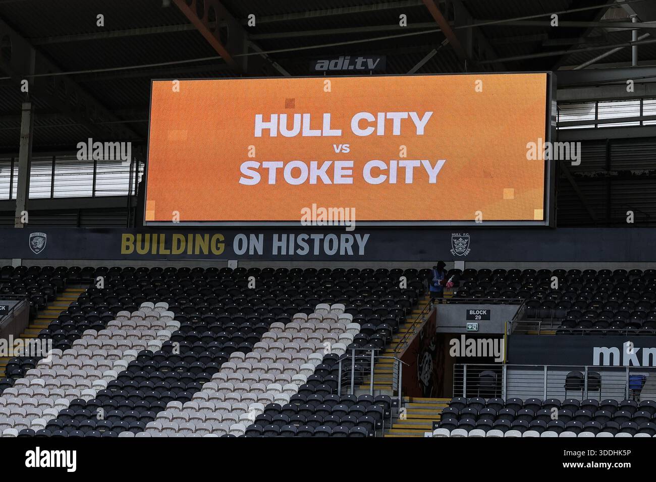 Hull City vs Stoke City on the large LCD screen during the Sky Bet ...