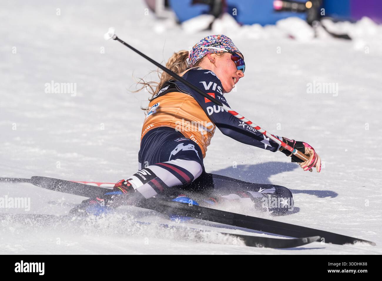 Toblach, Italy 20260101. USA's Jessie Diggins finishes after 20 km ...