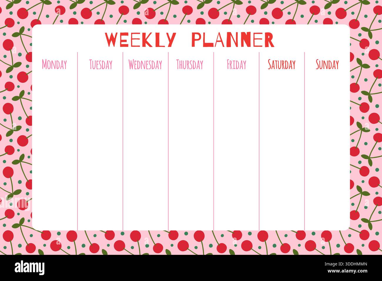 Cute vector cherry weekly planner template with summer fruit background ...