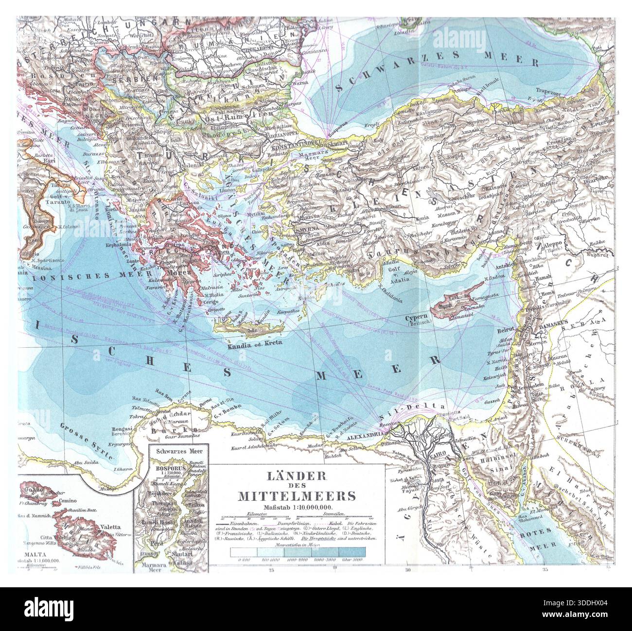 Vintage Map of the Mediterranean Lands: Historical Cartography of ...