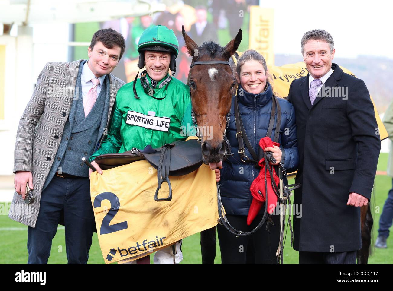 Jockey Sam Twiston-Davies with his horse Matata after winning the ...