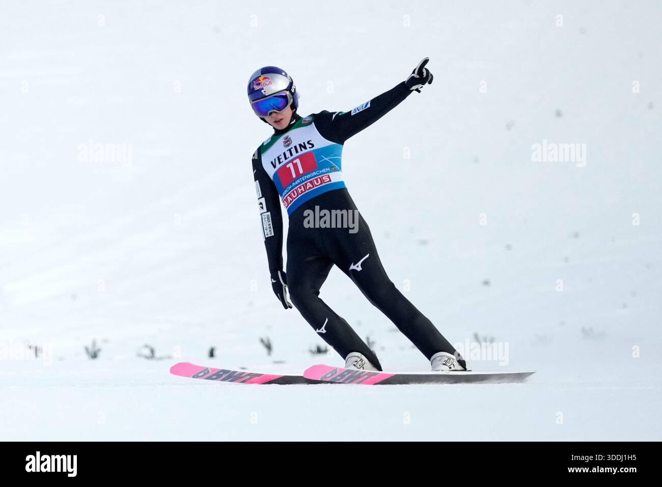 Ryoyu Kobayashi, of Japan, reacts after his second round jump at the ...