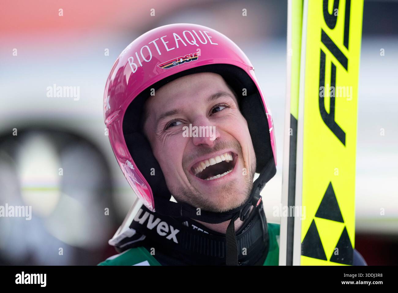 Felix Hoffmann, of Germany, reacts after his second round jump at the ...