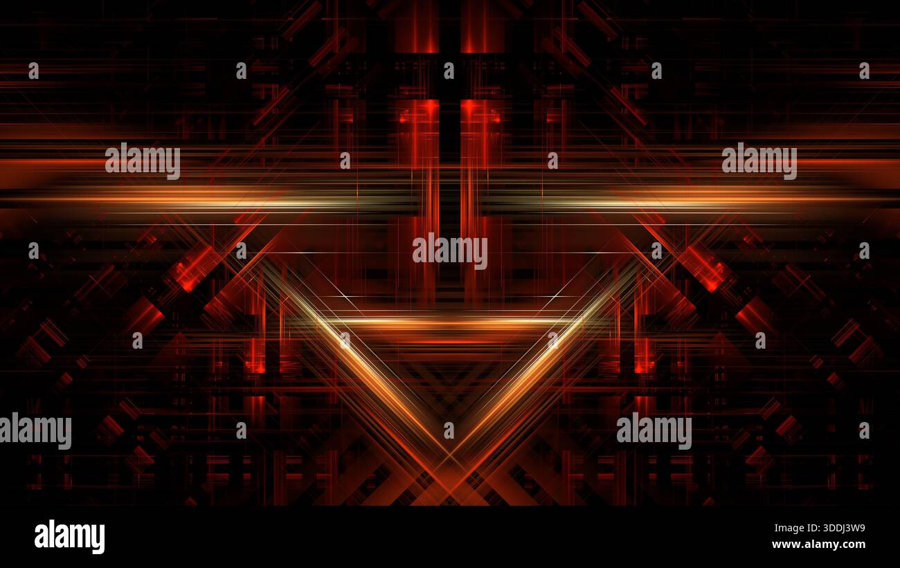 Bright lines and shapes in red and black colors create patterns that ...