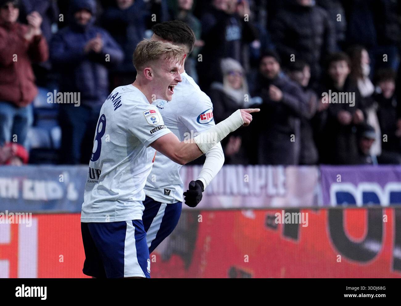 Preston North End's Ali McCann (left) celebrates after scoring his ...