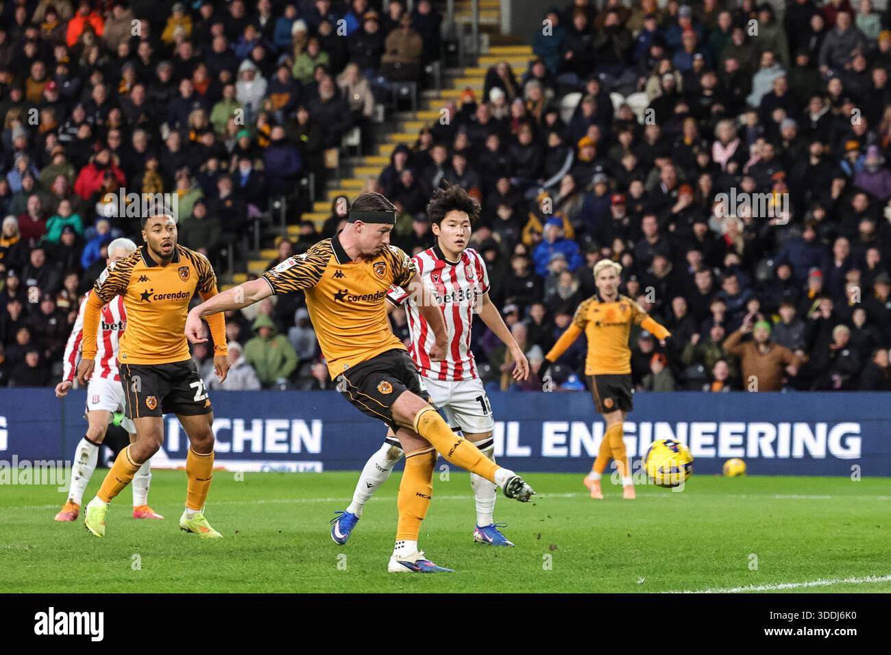 Charlie Hughes of Hull City shoots on goal during the Sky Bet ...
