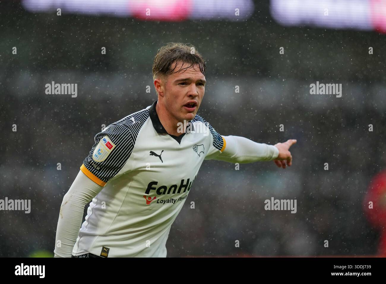 Liam Thompson of Derby County gestures to a team mate during the Sky ...