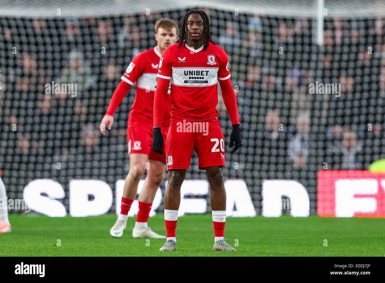 20, Kaly Sene of Middlesbrough FC moves to a defensive position during ...