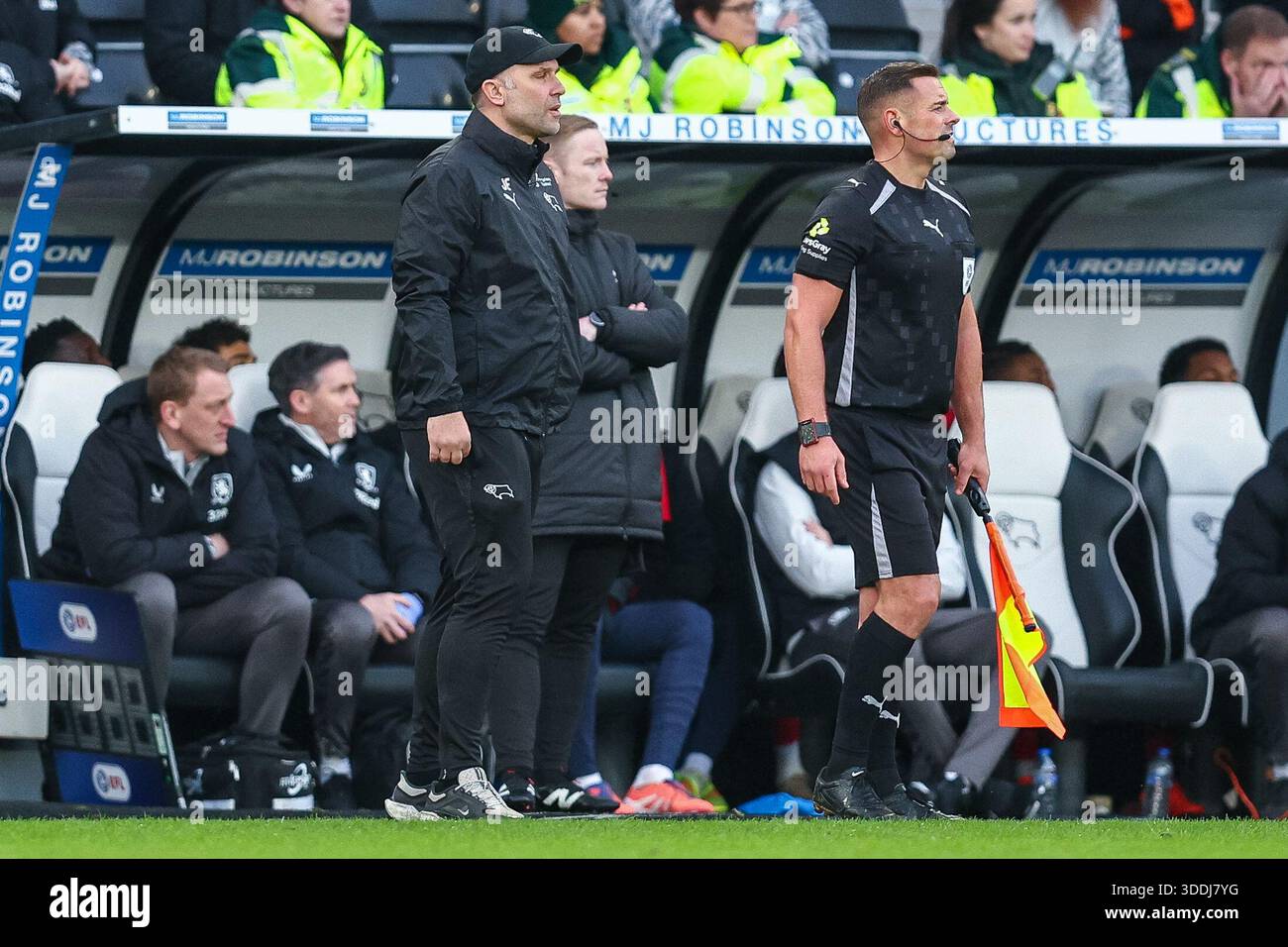 John Eustace, manager of Derby County watches the action during the Sky ...