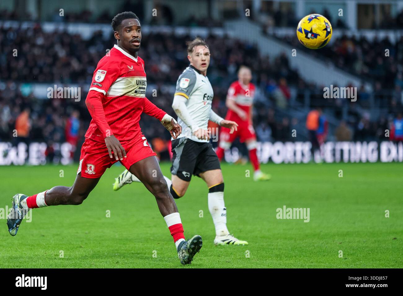 24, Alex Bangura of Middlesbrough FC chases after the ball during the ...