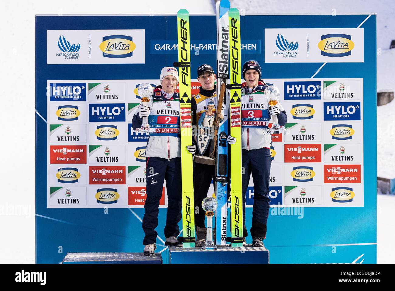 GARMISCH-PATENKIRCHEN, GERMANY - JANUARY 01: The podium Second Jan ...