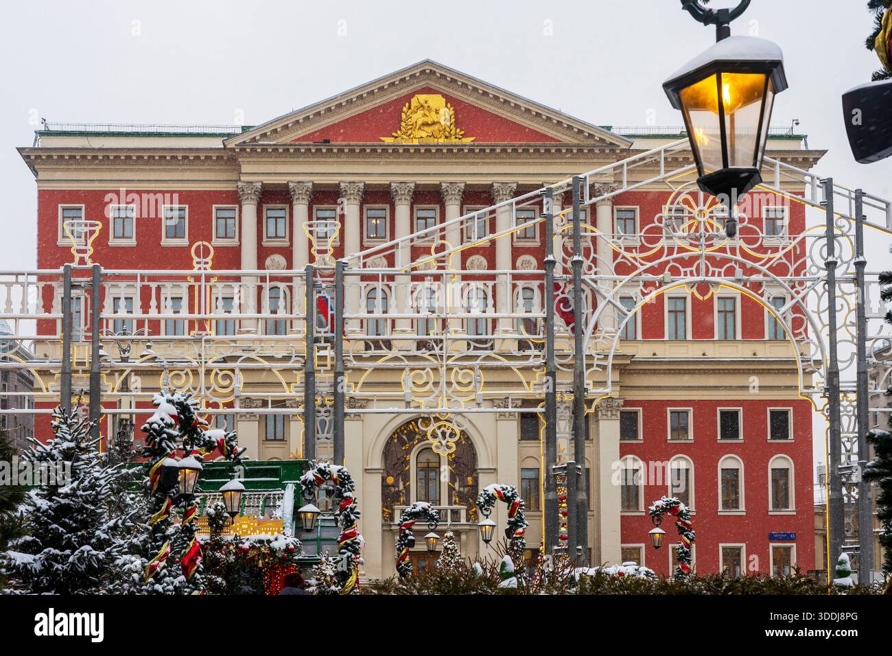 Moscow, Russia - 30 December 2025: Historic building behind illuminated ...